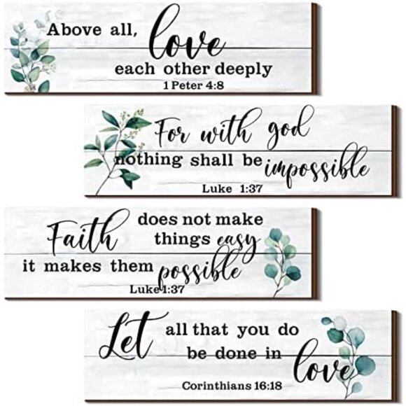 Accents | New 4 Pieces Bible Verses Wall Decor Rustic Christian ...